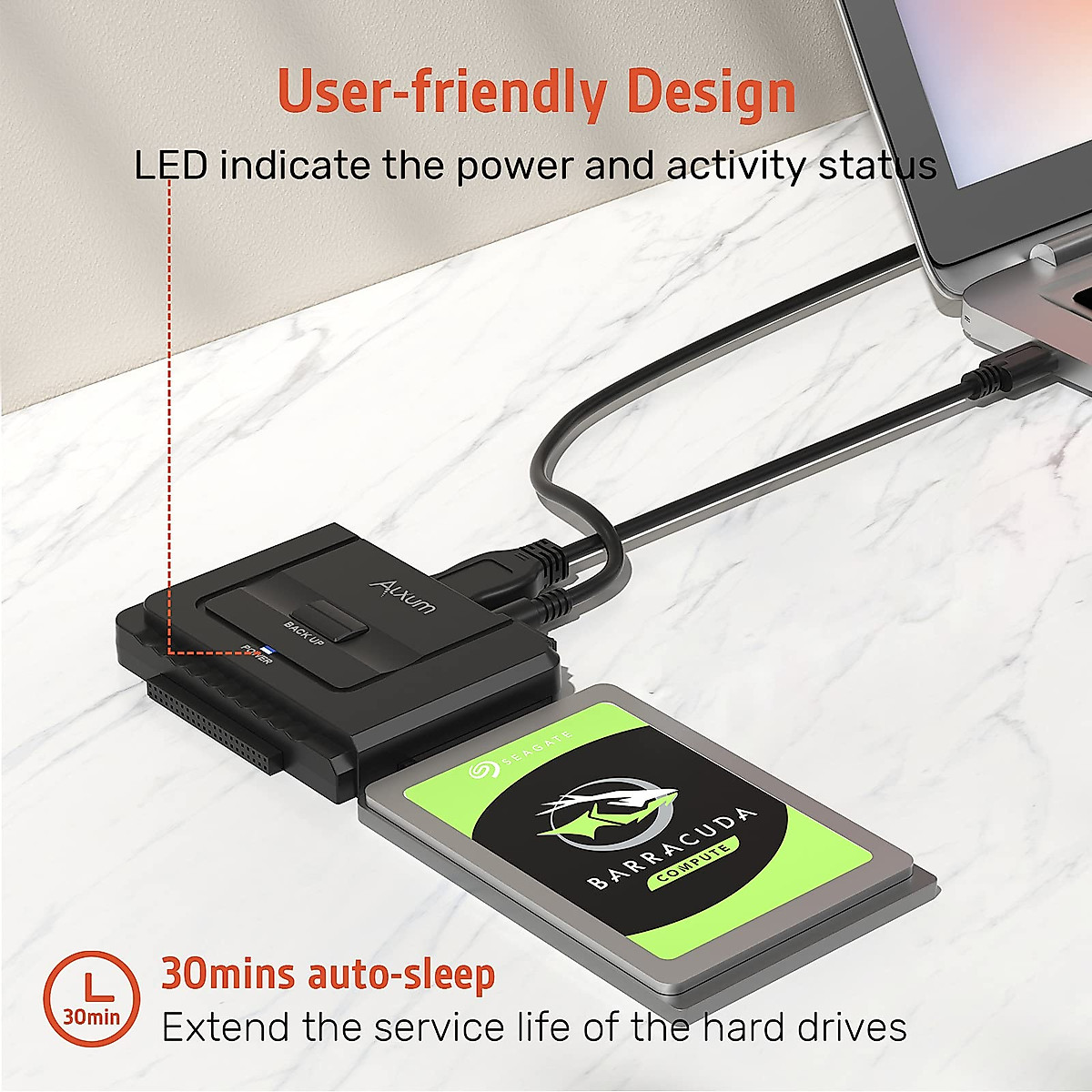 Alxum USB 3.0 to IDE SATA Converter, for Universal 2.5 & 3.5 inches SATA HDD SDD & IDE HDD Drives, Hard Drive Adapter with 12V 2A Power Adapter and USB 3.0 Cable (Type C)