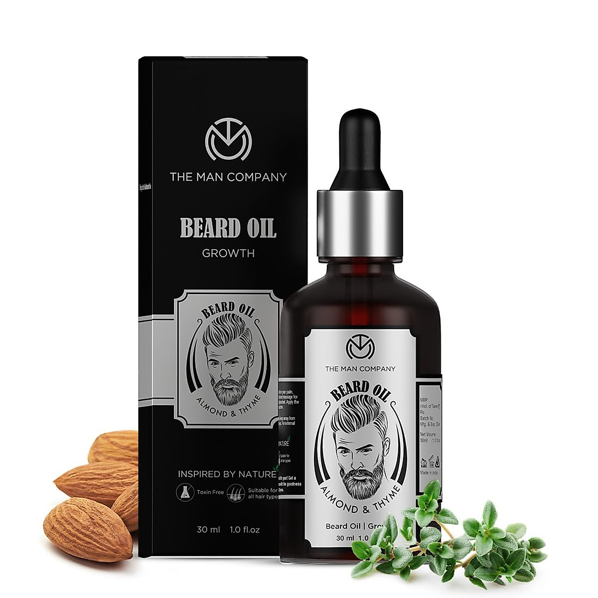 The Man Company Beard Oil for Growing Beard Faster with Almond & Thyme - 30ml | Beard Conditioner Oil, Softens & Strengthens Beards and Mustaches