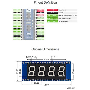 Coolwell 4-digit 8-segment Display Module for Raspberry Pi Pico Series, Quad Alphanumeric Display Based on 74HC595 Driver SPI-compatible Direct Connect