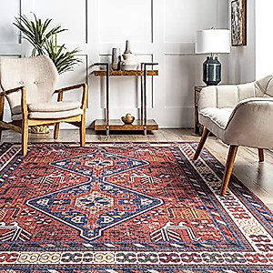 nuLOOM Stella Machine Washable Traditional Tribal Area Rug, 6' x 9', Rust