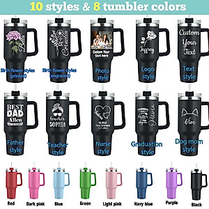 Personalized Tumbler with Handle Straw Custom Insulated Tumblers with Name Birth Flowers Customized 40 oz Stainless Steel Travel Cup Gifts for Women Men Birthdays Christmas Anniversary