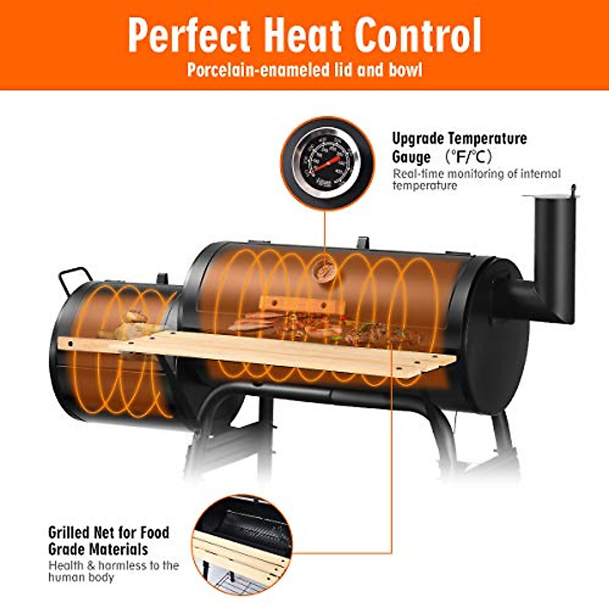 Giantex BBQ Grill Charcoal Barbecue Grill Outdoor Pit Patio Backyard Home Meat Cooker Smoker with Offset Smoker