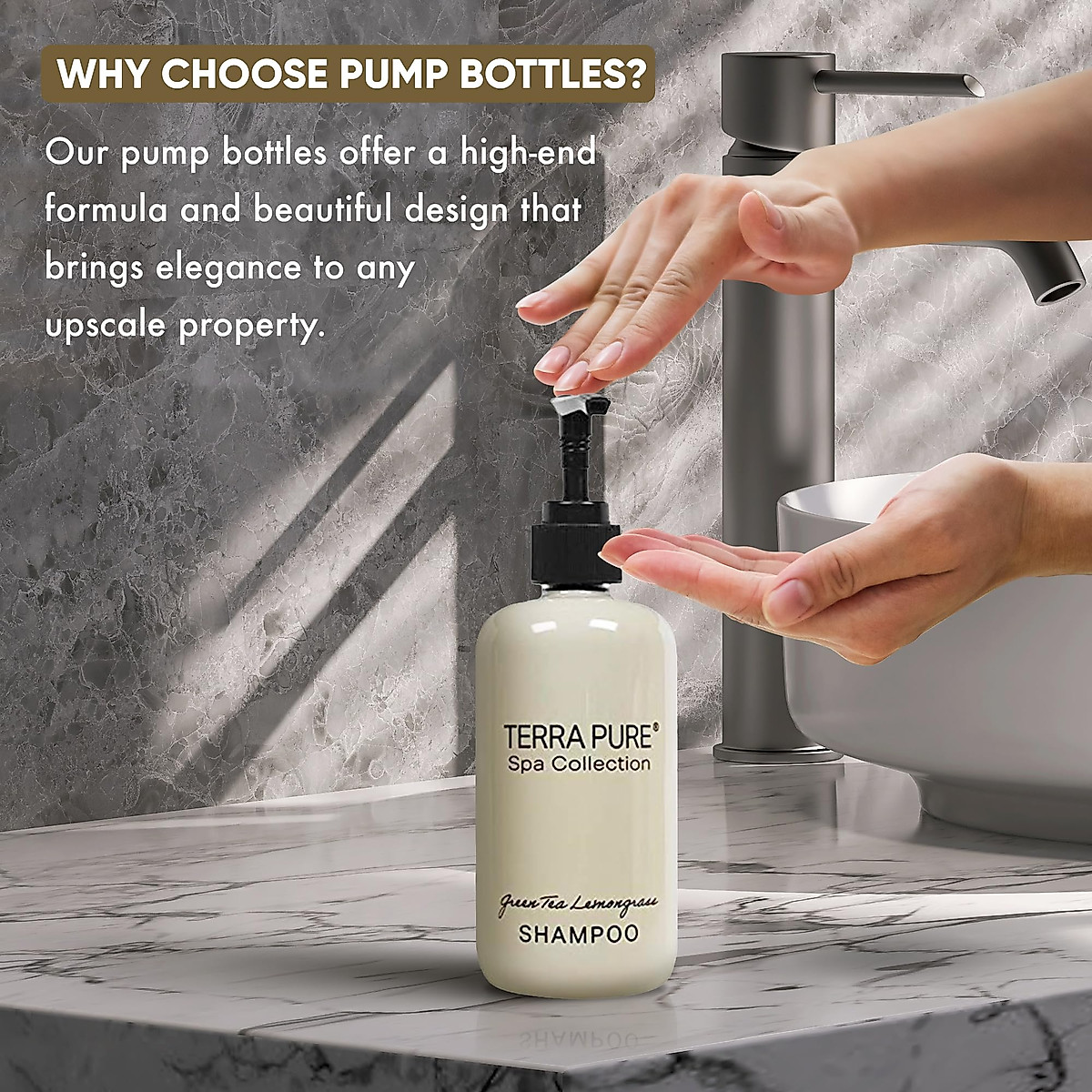 Terra Pure Shampoo | Spa Collection | Hotel Amenities in Pump Bottle | 10.14 oz. / 300 ml (4 Bottles)
