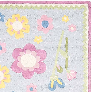 SAFAVIEH Kids Collection Accent Rug - 4' x 6', Blue & Multi, Handmade Floral Wool, Ideal for High Traffic Areas in Entryway, Living Room, Bedroom (SFK311A)