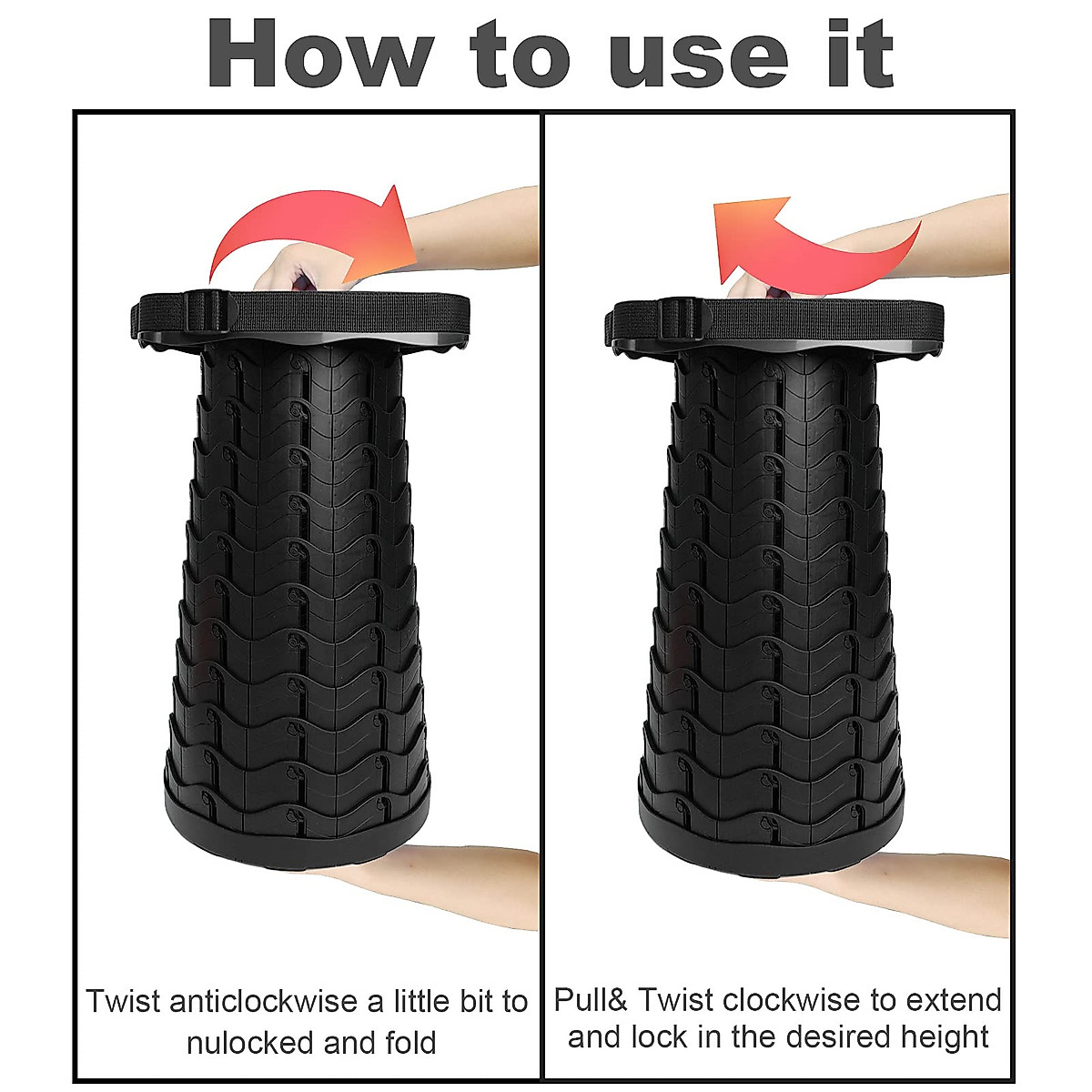 Deer's Life Portable Folding Stool, Upgrade Square Collapsible Stools for Adults Heavy Duty 485lbs Yet Small Lightweight Telescoping Retractable Camping Stools for Fishing Travel Outdoor Indoor