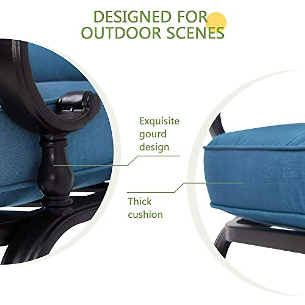 Patiomore 5 Pcs (6 Seats) Outdoor Patio Furniture Conversation Sets, Glider, Loveseat and Coffee Table, 2 Lounge Chairs with Cushions (Peacock Blue)