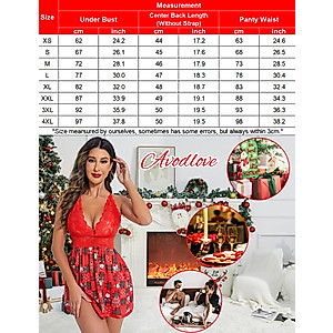 Avidlove Women Lingerie Lace Babydoll Strap Chemise Halter Teddy V Neck Mesh Nightgown Christmas Print M