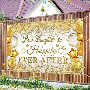 White Gold Bridal Shower Decorations Love Laughter and Happily Ever After Banner Backdrop Wedding Shower Banner Happily Ever After Decorations White Gold Wedding Bridal Engagement Party Decorations