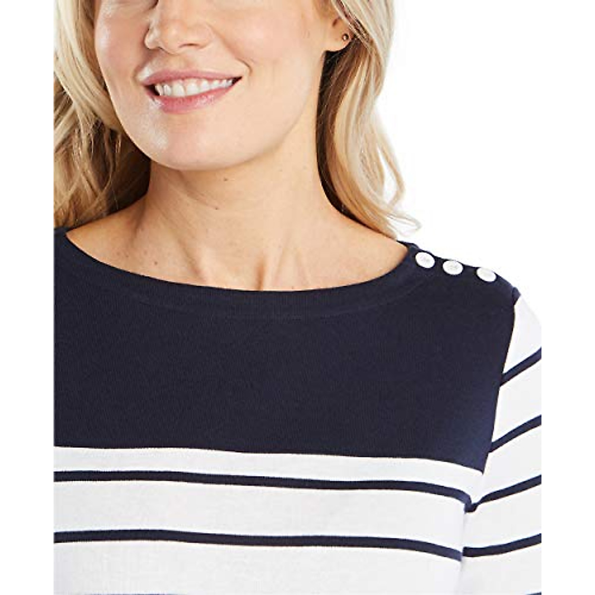 Nautica Women's Boatneck 3/4 Sleeve 100% Cotton Shirt, Indigo, Large