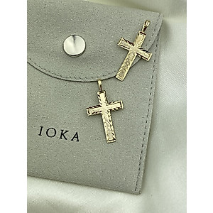 Ioka 14K Yellow Gold SMALL Religious THIN Cross Pendant For Necklace or Chain