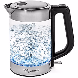 Glass Electric Kettle | BPA Free with Borosilicate Glass & Stainless Steel - 1.8 Liter Rapid Boil Cordless Teapot with Automatic Shut Off - the Best Hot Water Heater for Tea, Coffee, Soup, and More!