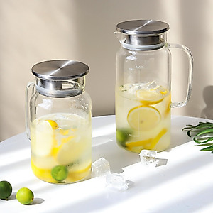 VUCCHINI Glass Pitcher With Lid 27 Ounces /800 ml- Juice Milk Cold Carafe and Iced Tea Pitcher Jug for Juice, Coffee, Tea, Milk, Homemade Beverage