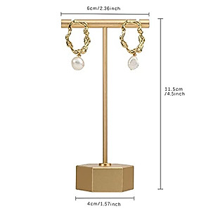 GemeShou Gold Metal Earring T Bar Stand Retail display holders for show, Jewelry Online stores Photography Display Props Organizer【Gold-Hexagon Base Height 4.5"】
