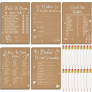 145 Pieces Rustic Kraft Bridal Shower Bachelorette Games Bridal Shower Games Set Include Wedding Games Cards and Pencils for Bride and Groom Bachelorette Party Wedding Shower Party Favor