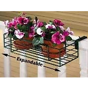 Adjustable Flower Pot Rack Holder Plant Stand - Expands 14"-27" to accomodate Multiple flowerpots, Hanger Hooks fit Almost Any Balcony, Fence or Deck Railing up to 6" Wide - Steel Black