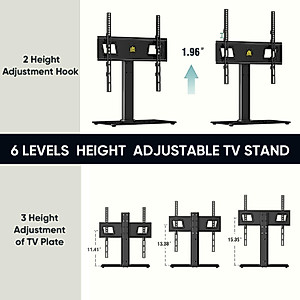 FORGING MOUNT Universal Swivel TV Stand with Tempered Glass Base for 26-55" TVs-Height Adjustment Tabletop TV Base Stand Mount, Holds up to 88lbs, Max VESA 400x400mm