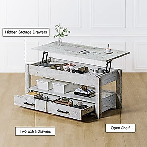 FABATO 41.7'' Lift Top Coffee Table with Hidden Compartment for Living Room, Mid-Century Cocktail Table with 2 Storage Drawers Wood Tea Center Table for Home Office, Gray
