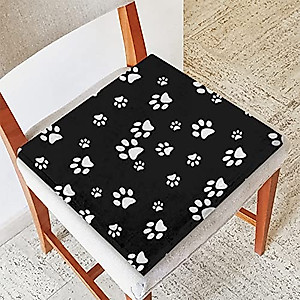 White Dog Puppy Paw Print Square Seat Cushion Non Slip Durable Chair Cushion Pads for Dining Room, Office, Kitchen, Sofa, Floor, Outdoor, Patio Chairs Decorative