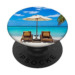 Tropical Beach Chairs Umbrella Romantic Vacation Hawaii Grip PopSockets PopGrip: Swappable Grip for Phones & Tablets