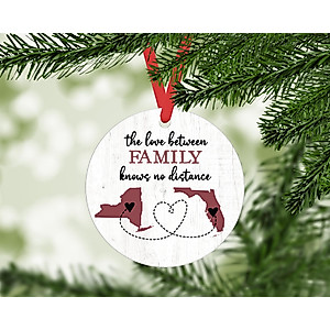 CANARY ROAD Two State Long Distance Family Ornament | State to State Christmas Gift | Personalized Christmas Ornament | Moving Away Gift | Mothers Day