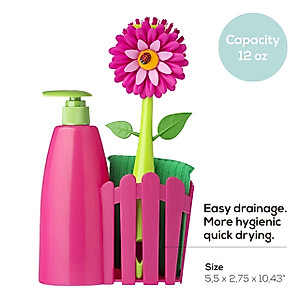 Vigar Flower Power Pink Sink Caddy Set with Soap Dispenser, 10-1/2-Inches, Pink, Green