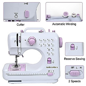 Mini Sewing Machine for Beginners (Includes Cover with Storage Pockets, Extension Table And Sewing supplies set) by Astrophos AP-051-A1