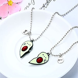 COLORFUL BLING 2/3Pcs Cute Half Broken Heart Koala Avocado Engraved BFF Pendant Chain Adjustable Necklace Bracelet for Best Friend Women Girl Men Boy Split Heart Forever Friendship Gifts Love-Avocado