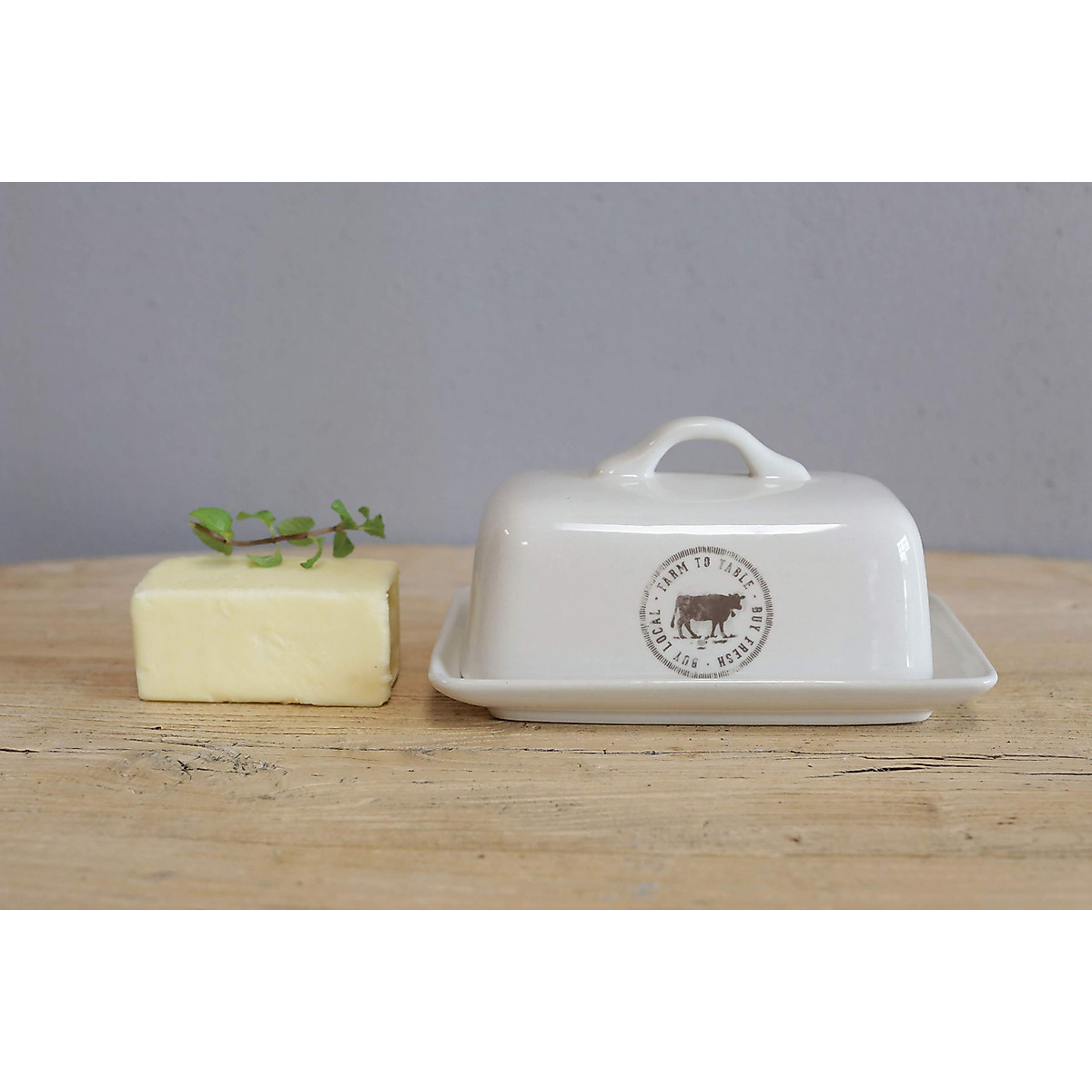 Stoneware Butter Dish with Cow Decal
