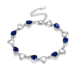 EleQueen 925 Sterling Silver CZ Love Heart of Ocean Teardrop Bridal Tennis Bracelet Sapphire Color