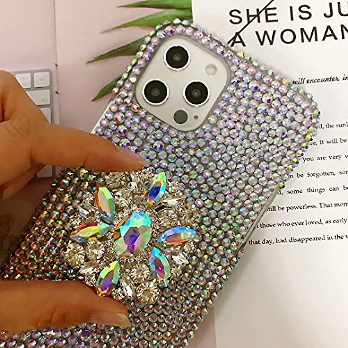 Max-ABC Compatible with Samsung Galaxy Note 10 Plus Glitter Case,3D Diamond Crystal Rhinestone Women Girls Rainbow Shiny Sparkle Bling Glitter Protective Phone Case Cover with Kickstand