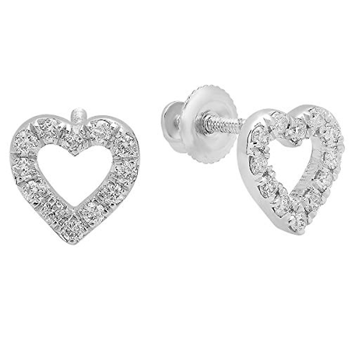 Dazzlingrock Collection 0.25 Carat (ctw) 10K White Diamond Ladies Heart Shape Fashion Stud Earrings 1/4 CT, White Gold