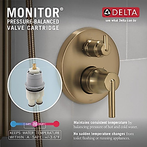 DELTA FAUCET T24867, Chrome Ara Angular Modern Monitor 14 Series Valve Trim with 3-Setting Integrated Diverter