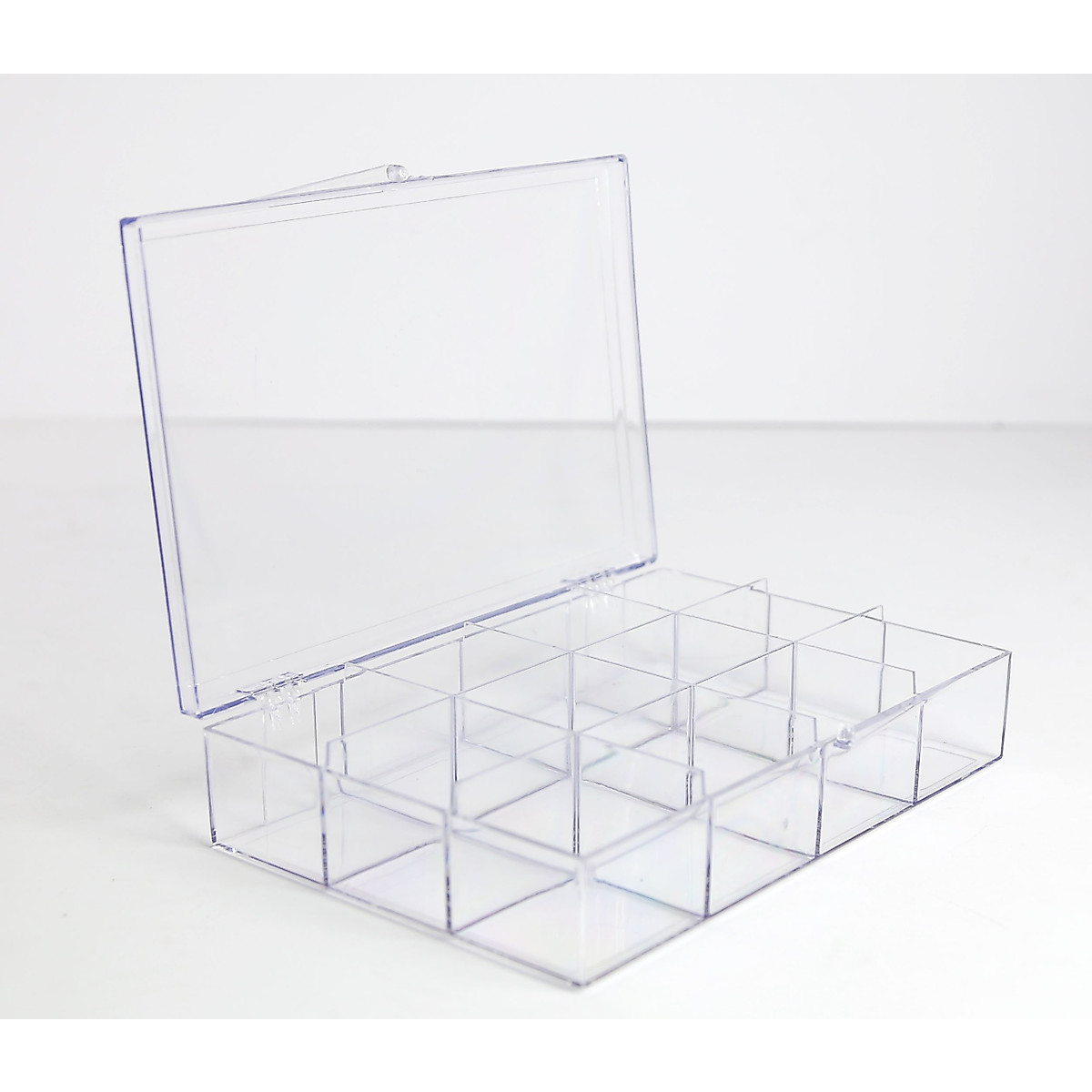 Clear 12 Compartment Hinged Plastic Box - 4 Pieces