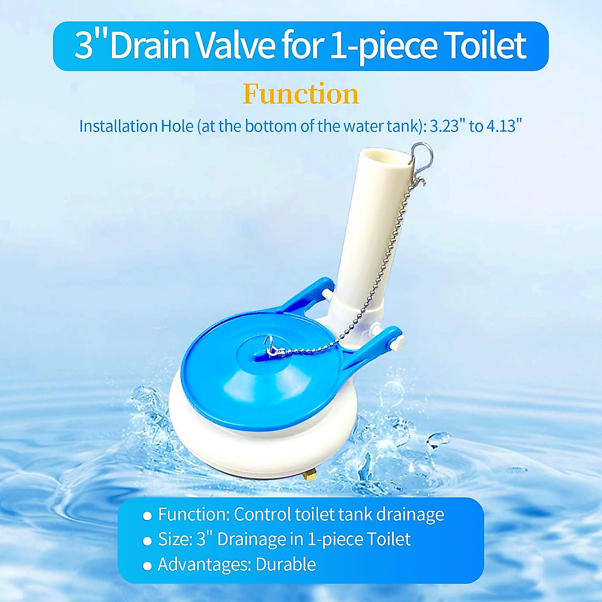 Lychee Light Toilet Flush Valve Assembly for One-Piece Toilets with Flapper and Chain 3-Inch Replacement Parts, Repair Kit, Easy Install.