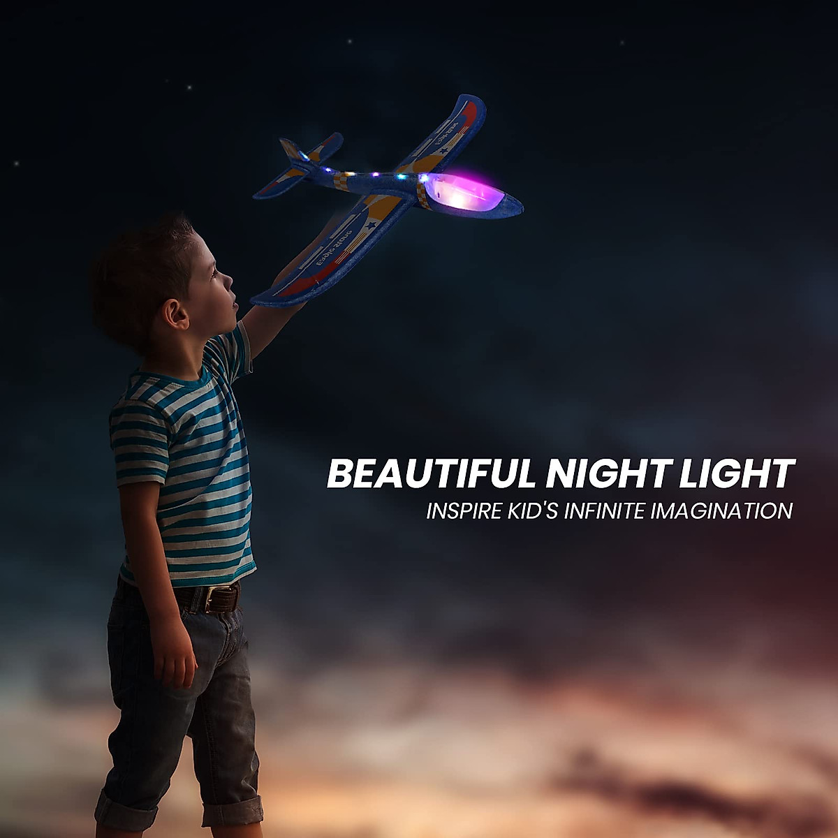 EagleStone Airplane Toy 2 Pack LED Foam Airplane for Kids Large Throwing Foam Plane 2 Flight Mode Glider Plane Flying Toys with 2 Sticker Styrofoam Airplanes for Boys&Girls Age 3 or Above Best Gift