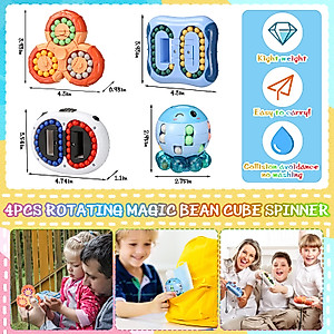 4 Pcs Rotating Bean Toys Set, Spinner Toys 2 in 1 Learning and Education Rotating Bean Cube Puzzle Stress Relief Gift for Kid Boy Girl Student Birthday Gift Classroom Prize(Cute)