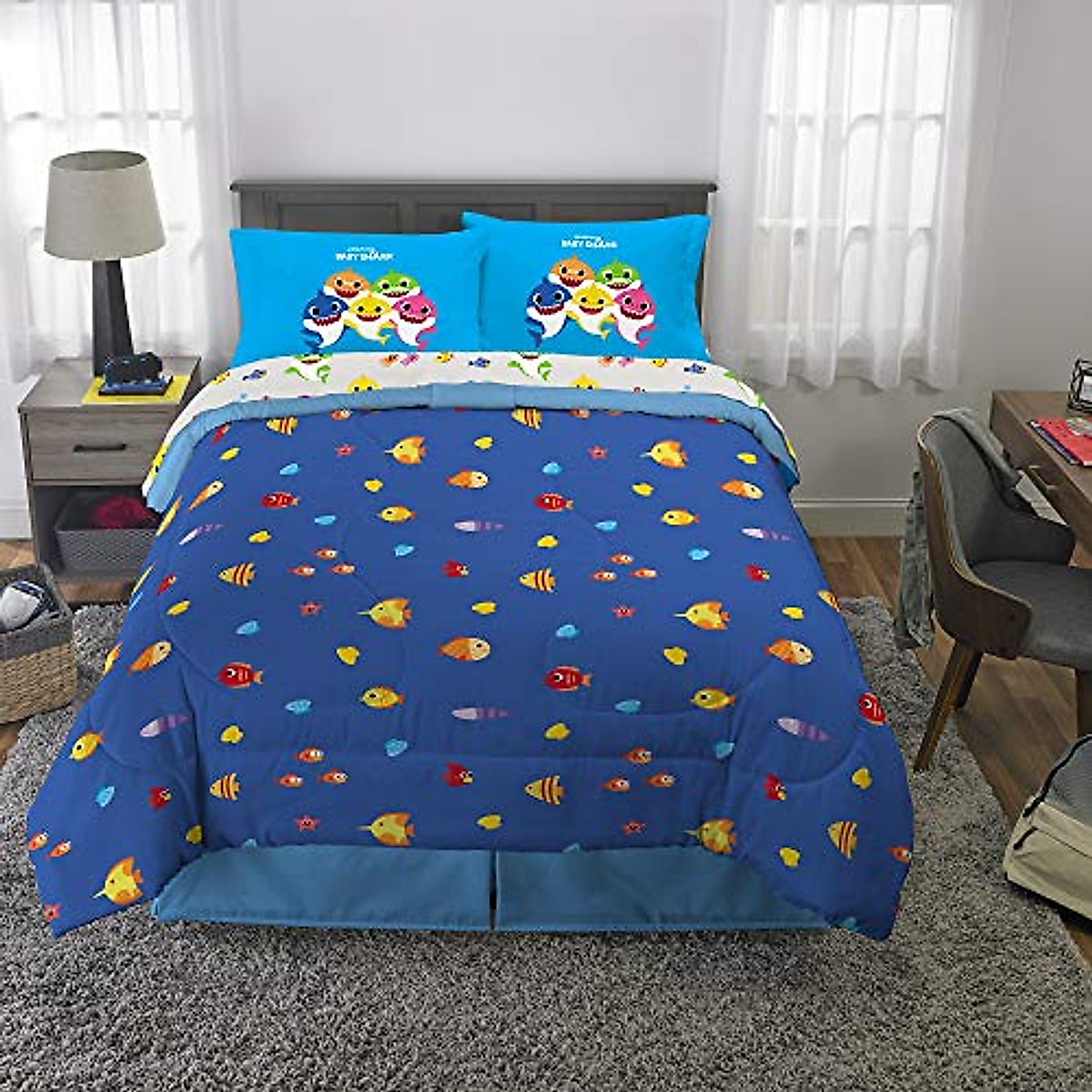 Franco Kids Bedding Super Soft Comforter and Sheet Set, 5 Piece Full Size, Baby Shark