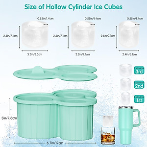 Ice Mold for Stanley Cup, Silicone Ice Cube Tray for 20-30-40oz Tumbler, Hollow Cylinder Ice Cube Mold with Lid for Stanley, Easy Fill and Release Ice Maker Tray for Whiskey, Cocktail, Coffee, Juice