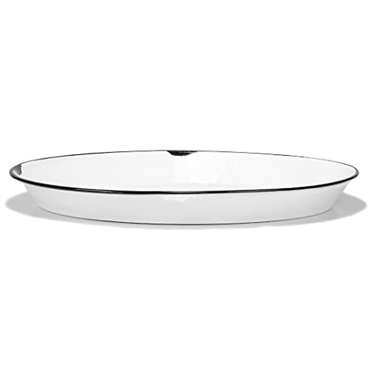 Red Co. Oven Safe Enamelware Metal Classic 16.5” Serving Oval Tray Platter, Distressed White/Black Rim