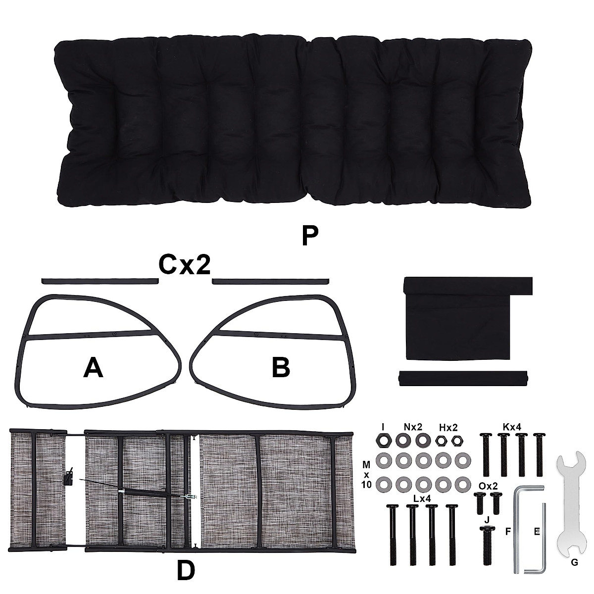 Patio Rocking Chairs with Armrest&Pockets Rocker Lounger with Removable Cotton Pads Suitable for Patio, Garden and Lawn (Black)