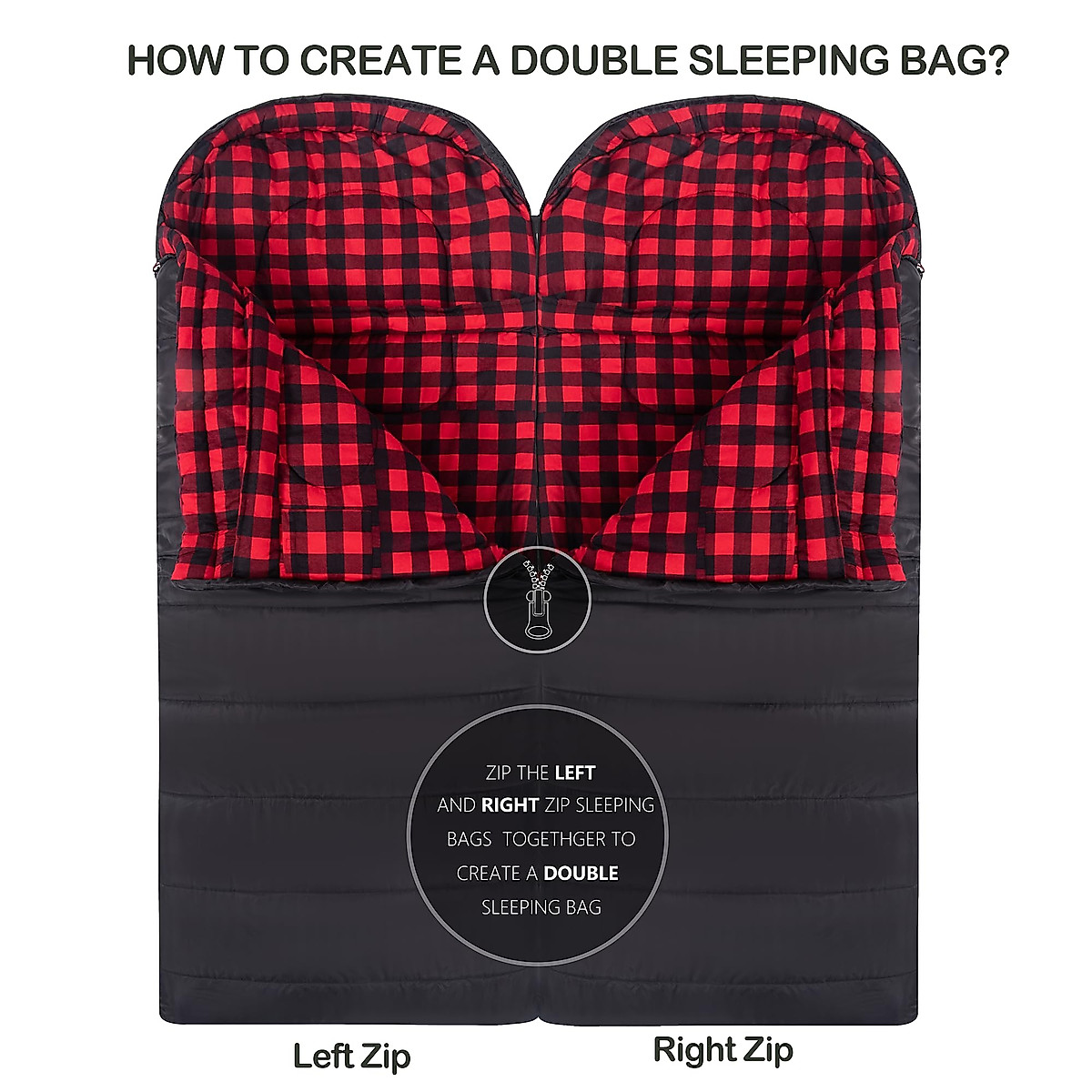 HiZYNICE Sleeping Bags for Adults Cold Weather Zero Degree Extra Large Sleeping Bag Adult Big and Tall Winter Camping XXL,Black Right Zip,90" x 39"