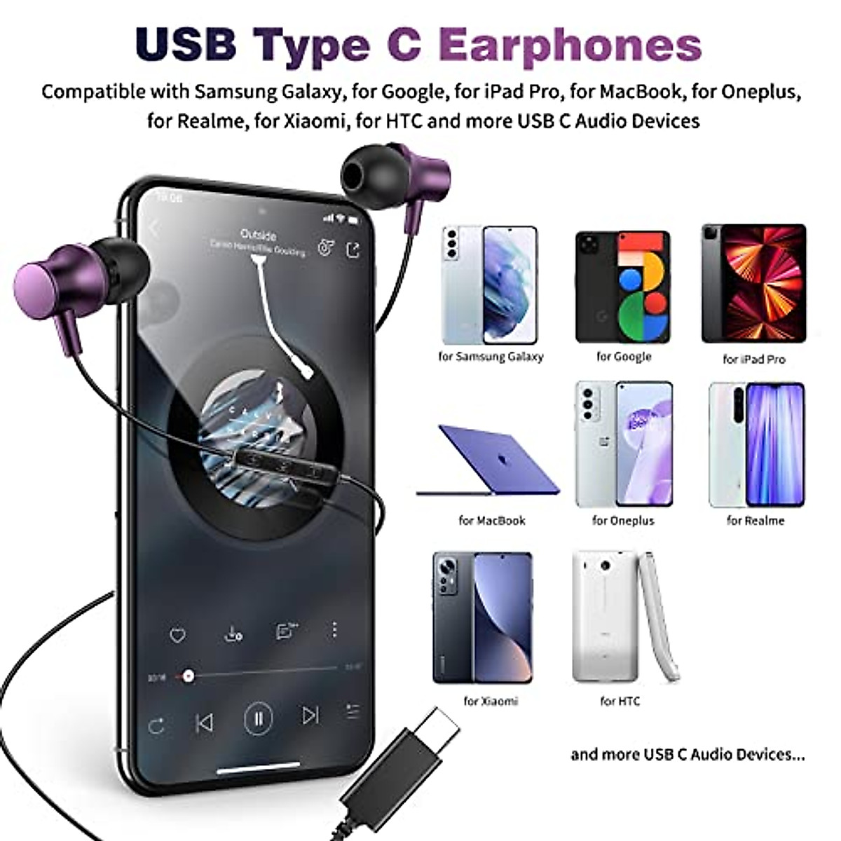 USB C Headphone, COOYA USB Type C Earphones Wired Earbuds for Pixel 7 6a 6 Pro Magnetic Noise Canceling in-Ear Headset with Mic for iPad Pro Samsung Galaxy S23 S22 Ultra S21 S20 Z Flip 4 A53 Oneplus 9