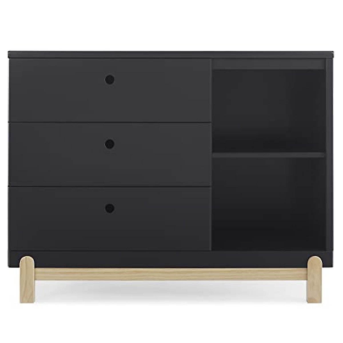 Delta Children Poppy 3 Drawer Dresser with Cubbies, Midnight Grey/Natural