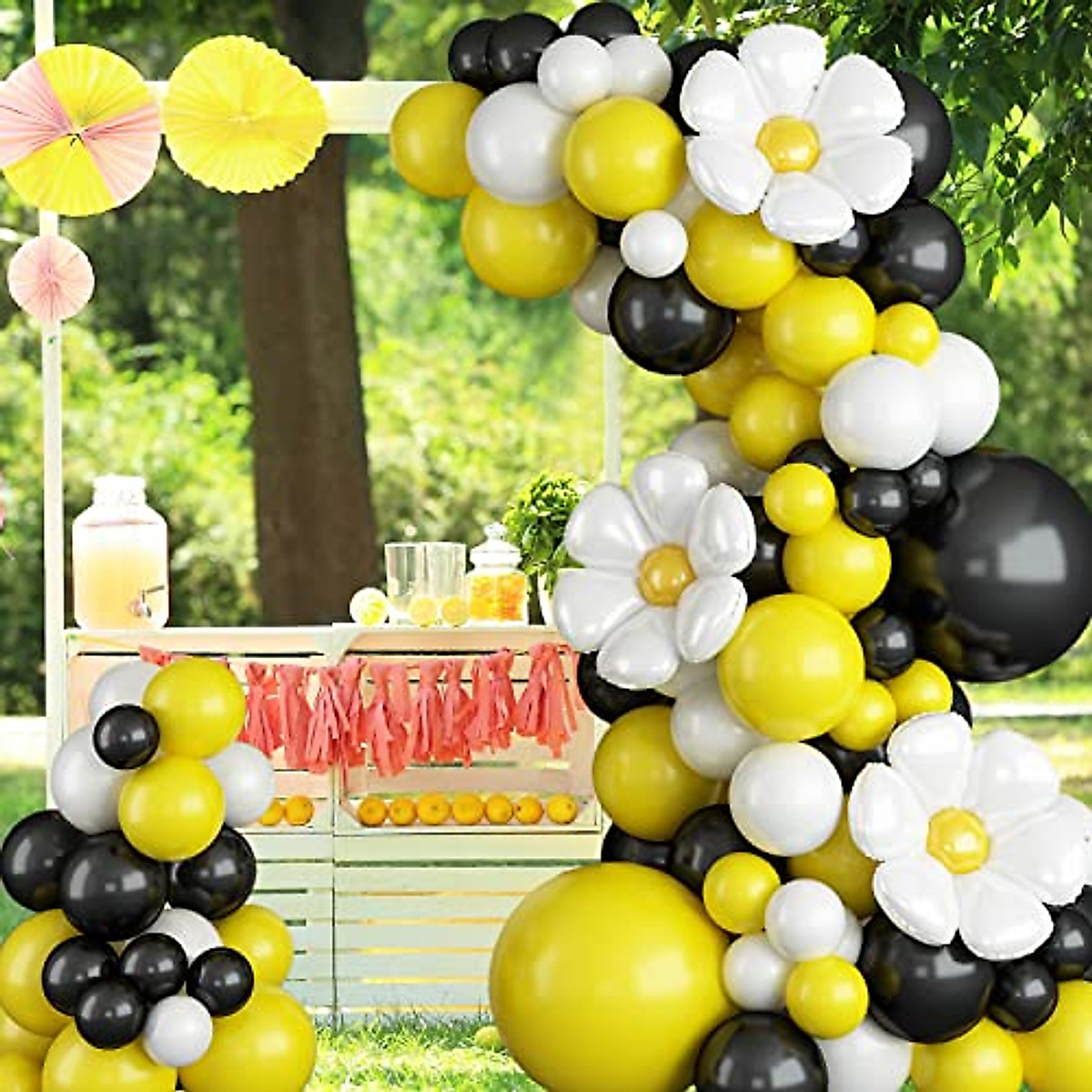 Black Yellow Balloon Garland Arch Kit,97Pcs Black Yellow and White Daisy aluminum film Latex Balloons for Baby Shower Wedding Birthday Graduation Anniversary Bachelorette Party Decorations