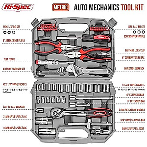Hi-Spec Tools 67Pc Metric Auto Mechanic Tool Set, Motorcycle & Car Tool Kit, Auto Repair Tool Set with Pliers, Screwdriver Set, Socket Kit & Tool Box Storage Case for Cars, Trucks, Boats RVs & Jeeps.