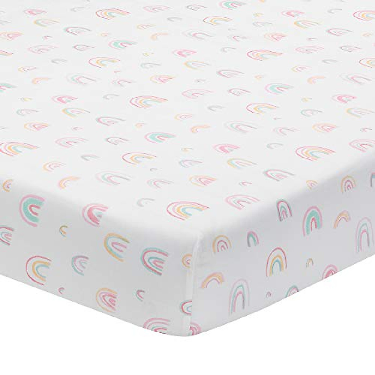 Lambs & Ivy Watercolor Pastel Pink/Mint Rainbow 5-Piece Baby Crib Bedding Set