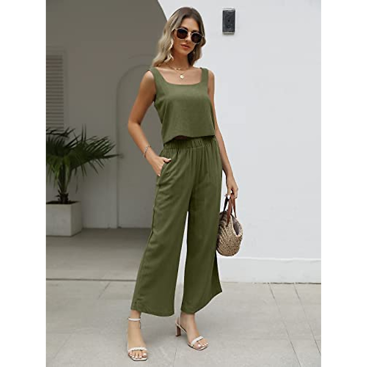 AUTOMET Summer Vacation Outfits 2 Two Piece Matching Sets for Women 2023 Casual Comfy Spring Fashion Clothes Linen Dressy Jumpsuits
