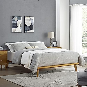 BIKAHOM Luna Wood Platform Full Frame, 8.5 Inch Solid Wood Platform Bed with Under Bed Storage Space, No Box Spring Needed, Strong Wooden Slat System, Easy Assembly, Bedroom Furniture, Honey