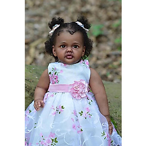 iCradle 28 Inch Toddler Reborn Doll Girl Black Reborn Baby African American Silicone Baby Dolls Weighted Cloth Body Brown Eyes Handmade Doll Toys for Children Gifts