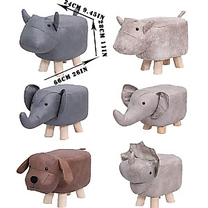 EKUEE Footstool Kids Learning Stool Calf Dinosaur Stool Elephant Hippo Bench Shoes Bench Stool Children Cartoon Stool Solid Wood Animal Stool Toy Doll?Kids (Gray Elephant)